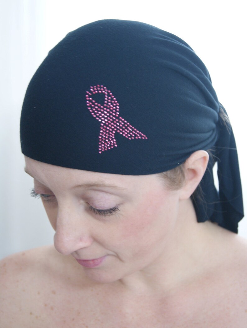 Head Scarf-w/pink Rhinestone Breast Cancer Ribbon, Sparkle, Fashionable ...
