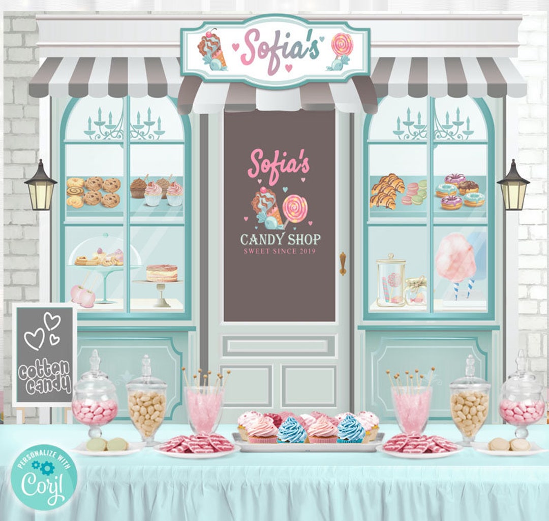 Candy Bar, Sweet Shop, Cake Table Backdrop- Personalized Digital File ...