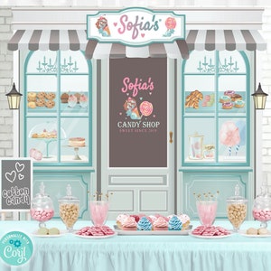 Candy Bar, Sweet Shop, Cake Table Backdrop- Personalized Digital File ...