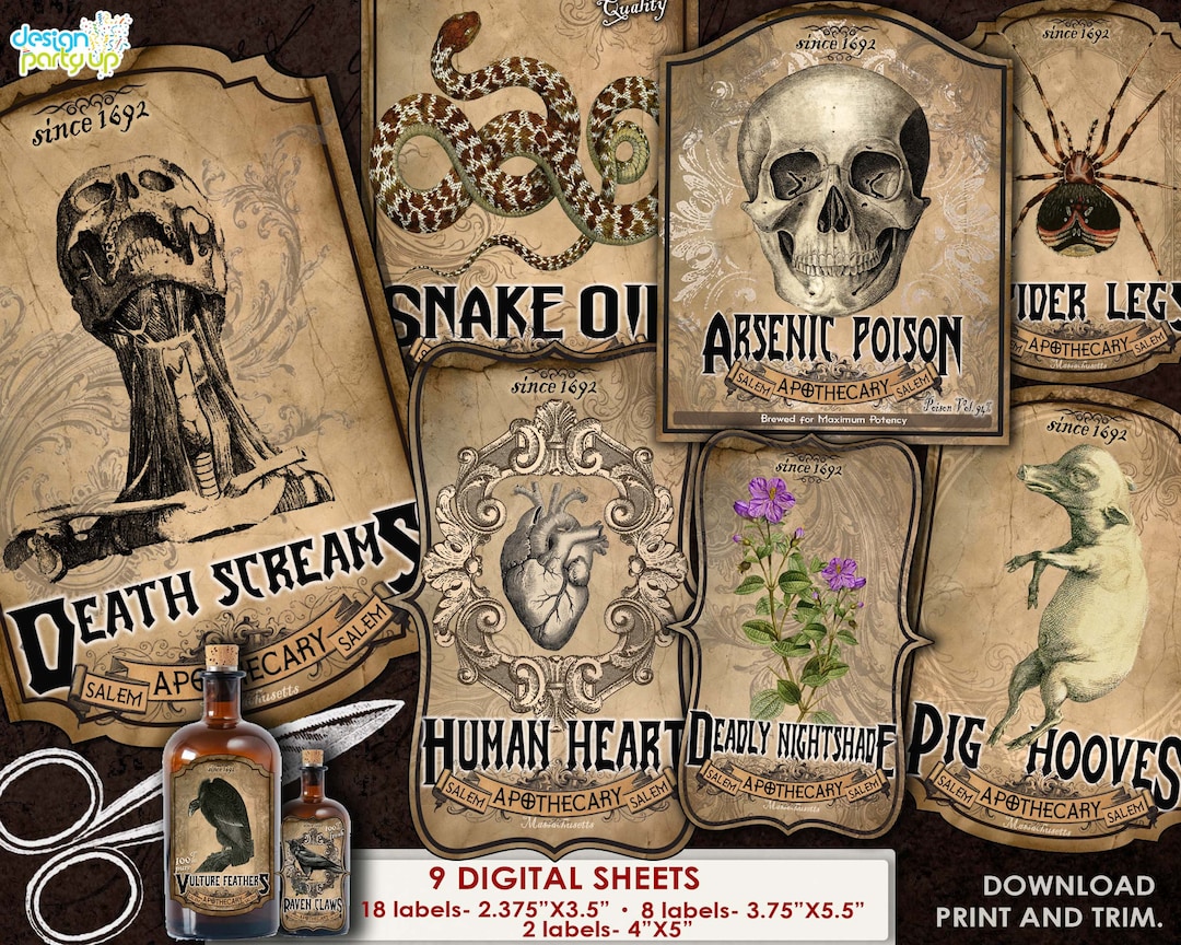 Apothecary Potion Poison Bottle Labels - Potion Jar Labels - Printable ...