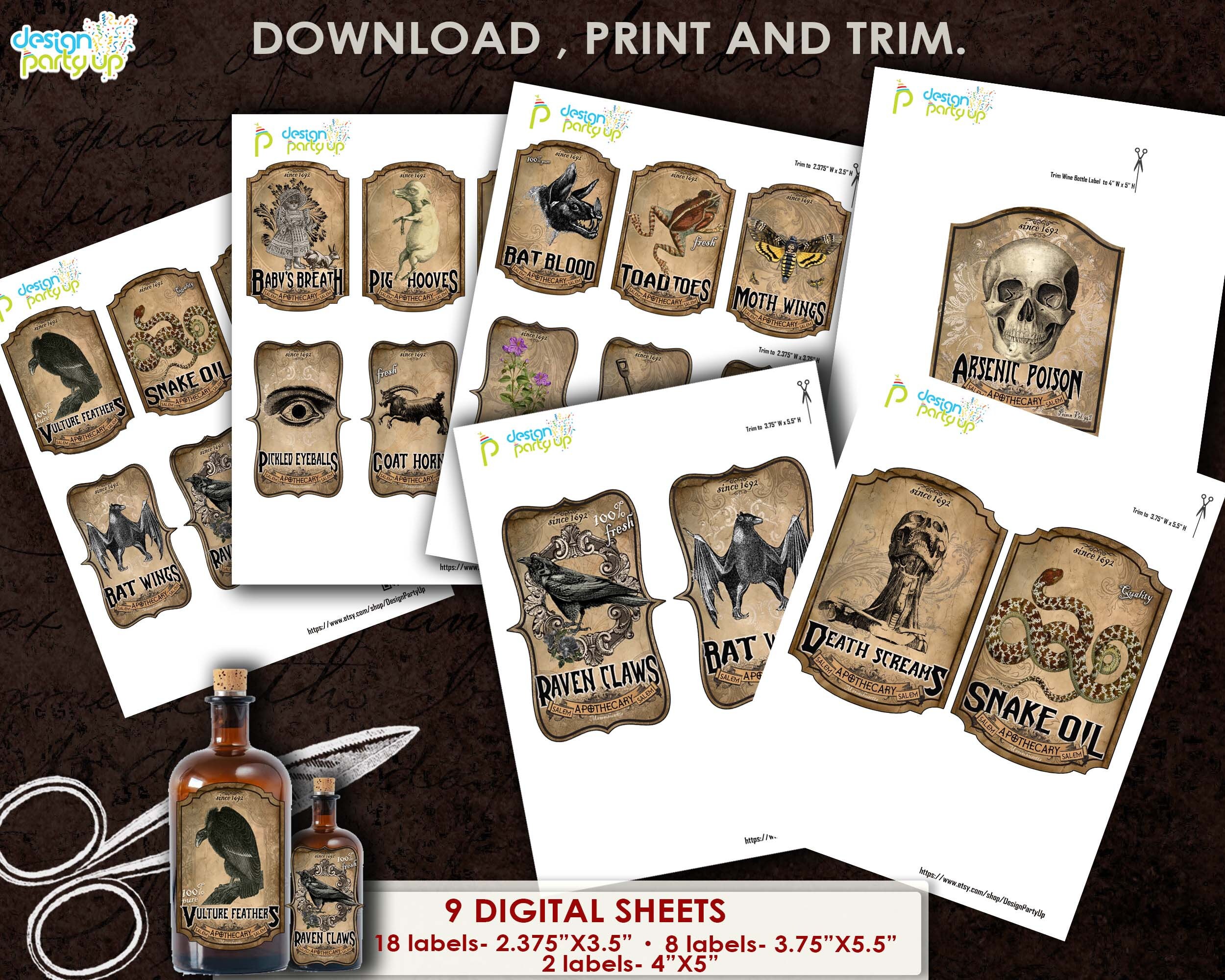 Apothecary Potion Poison Bottle Labels Potion Jar Labels - Etsy