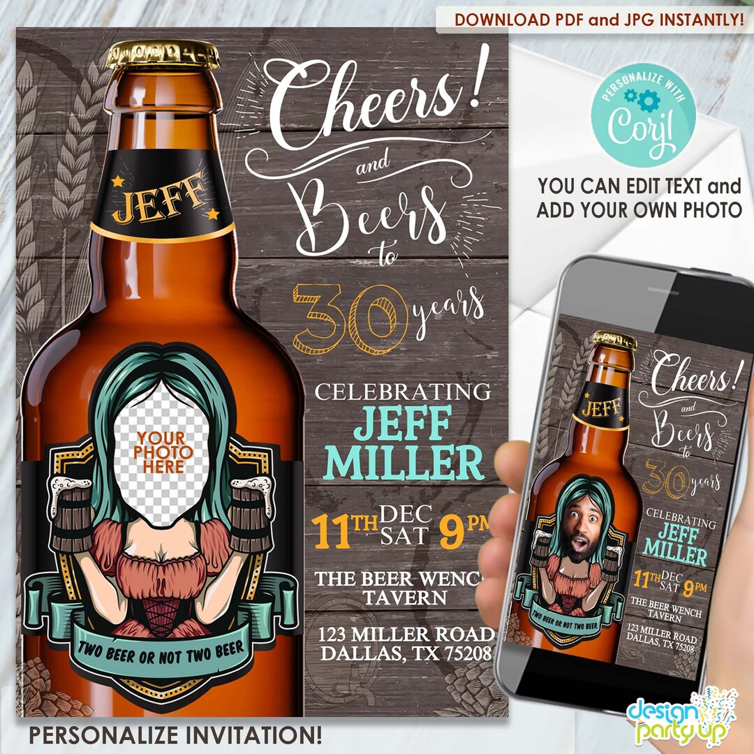 Beer Party Invitation - Cheers and Beers- Pub, Tavern, Bar, Over 21 ...