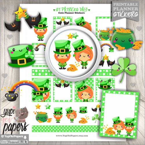 St Patrick's Day Planner Stickers Printable March Kit - Etsy