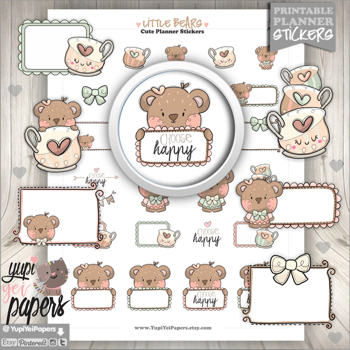 Bear Stickers Bear Printable Planner Stickers Bear Digital - Etsy
