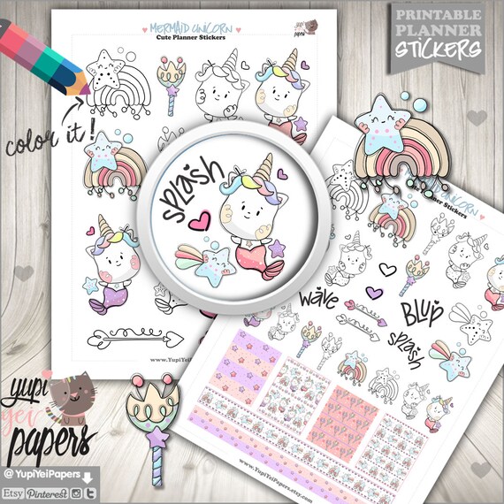 Unicorn collection digital stickers Drawing & Illustration Art ...