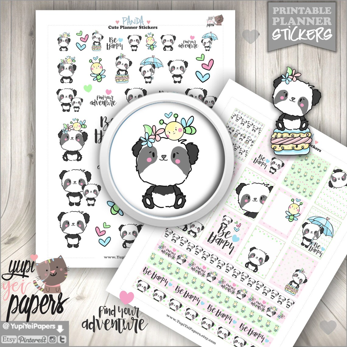Panda Stickers Panda Bear Stickers Printable Planner | Etsy