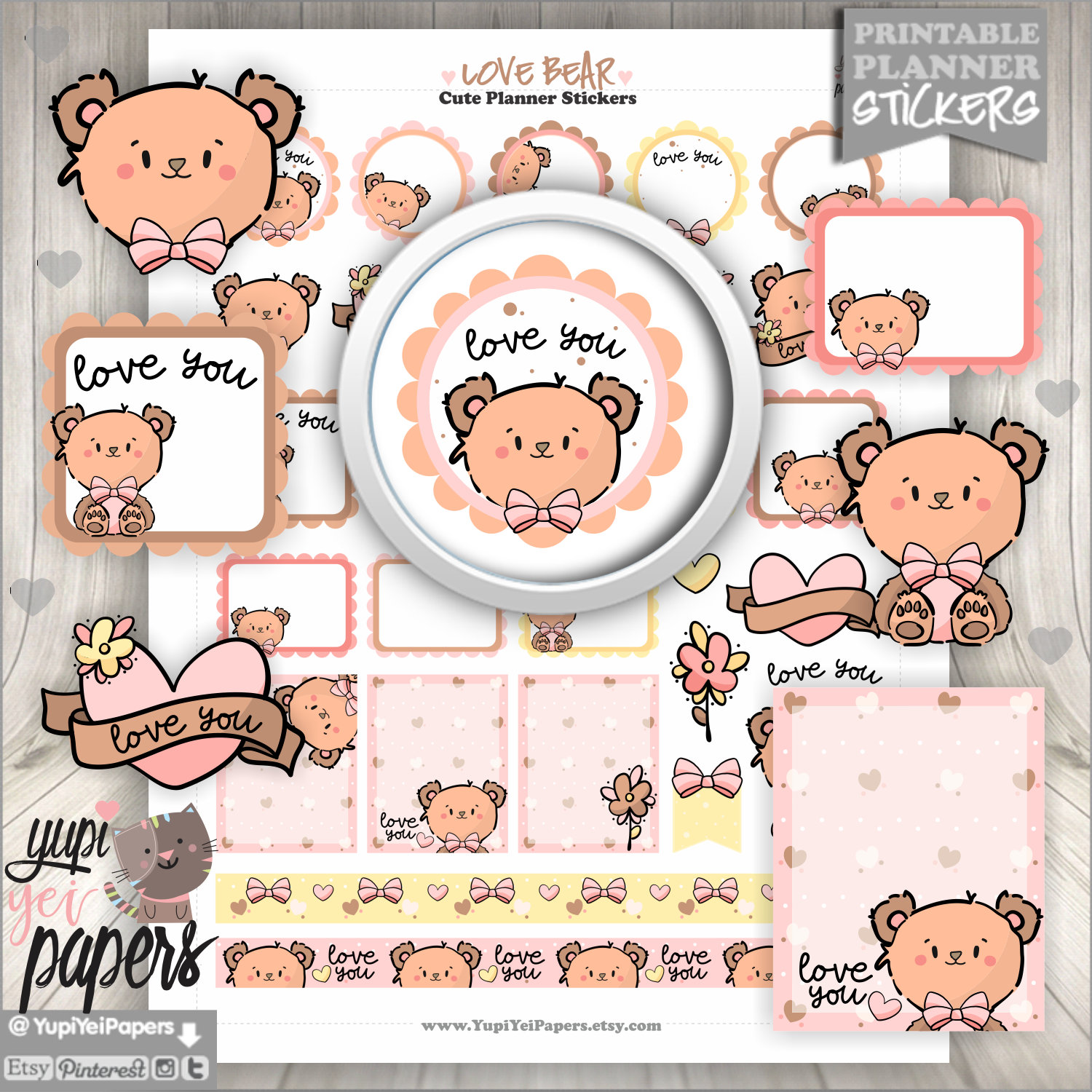 Bear Stickers Love Stickers Valentine's Day Stickers | Etsy