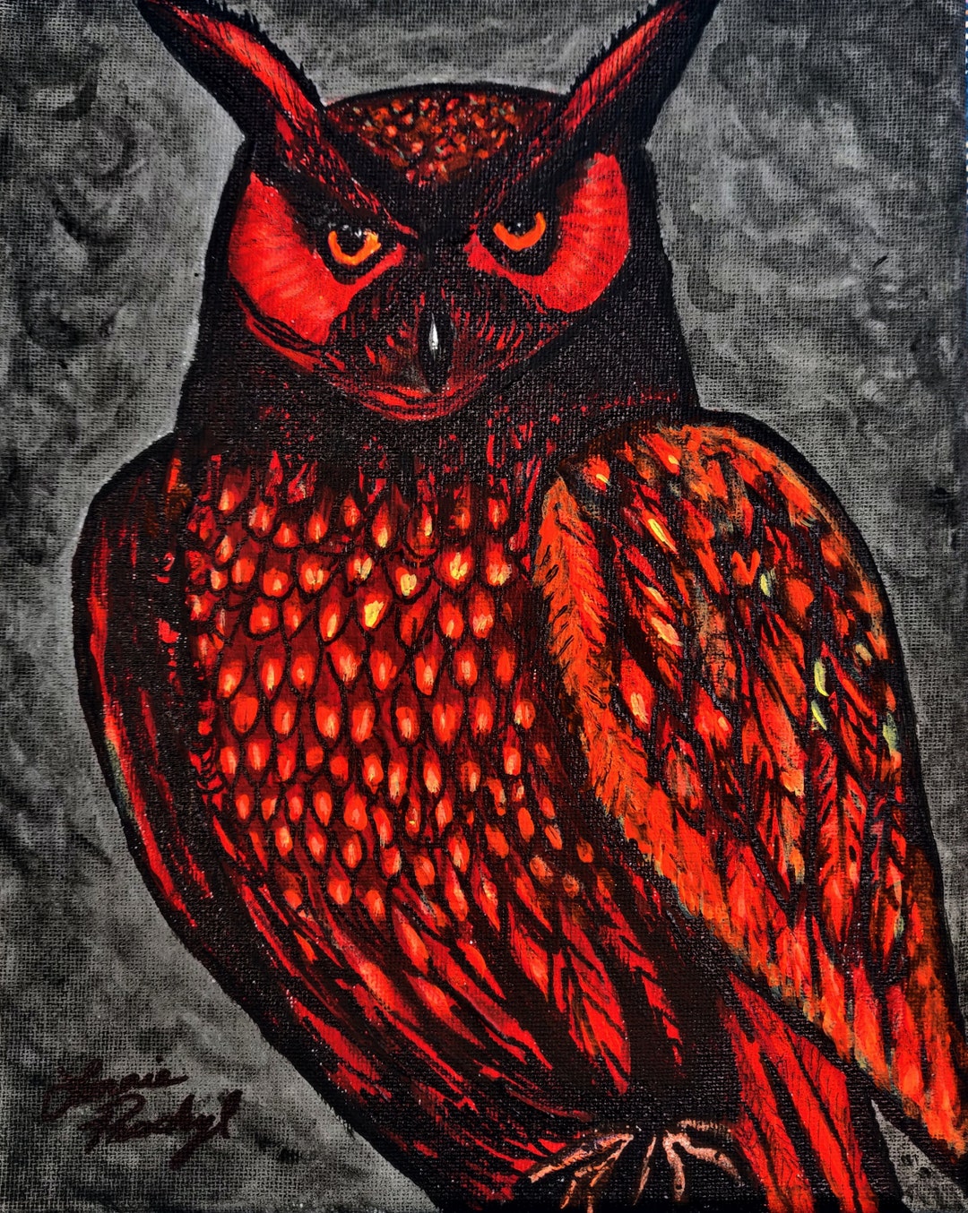 Red and Black Owl (10x8) - Etsy