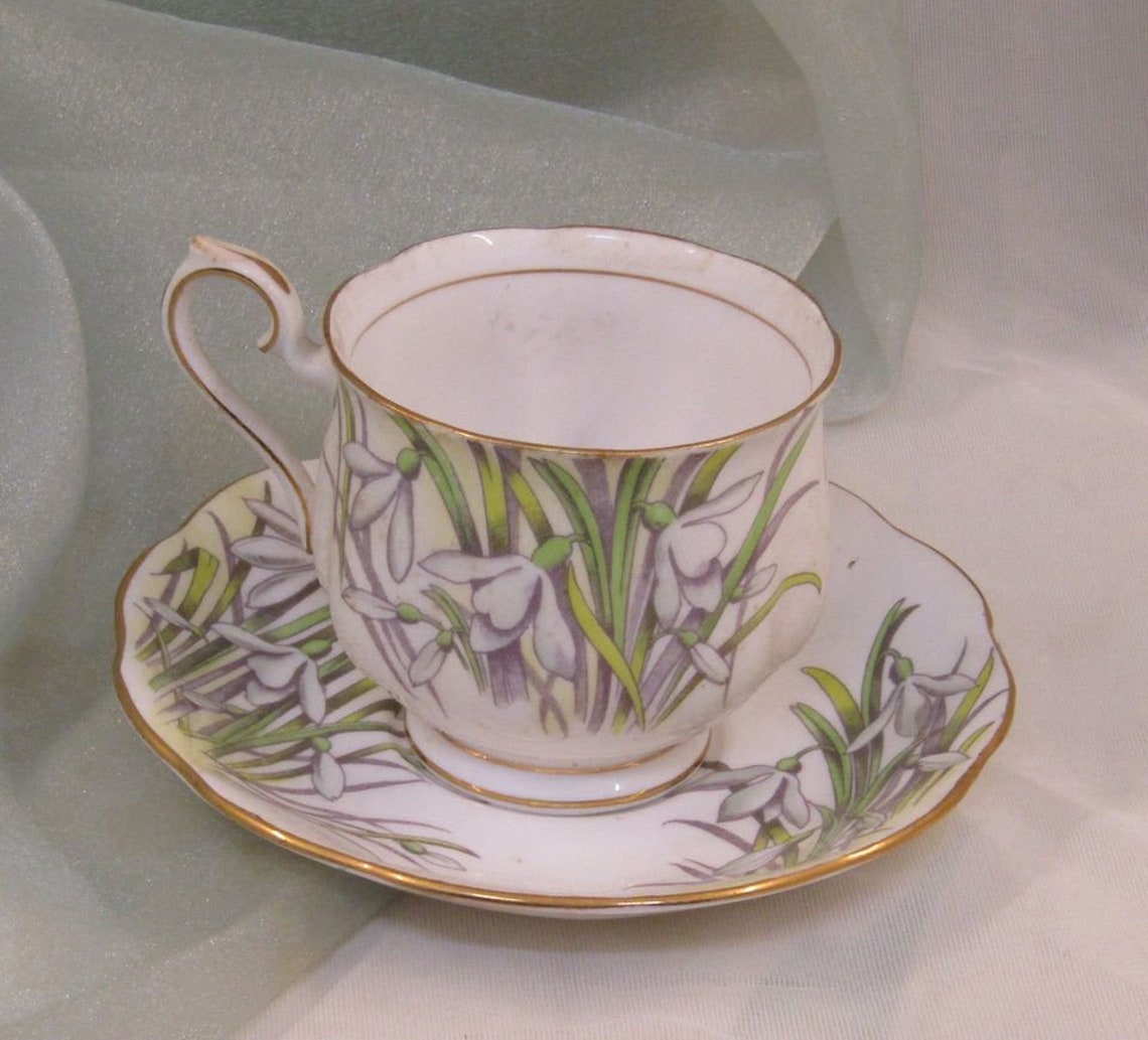 Royal Albert 'snow Drop' Cup & Saucer - Etsy