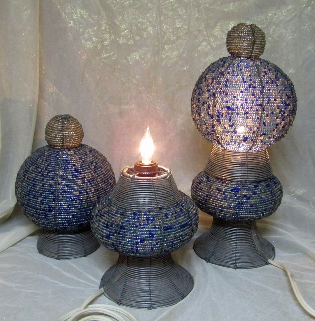 Rare, Unique Beaded Wire Frame Lamps - Etsy