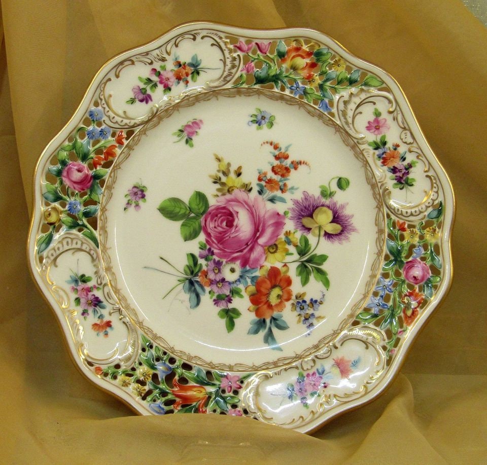 Vintage/antique Dresden Porcelain Hand Painted Floral Plate - Etsy