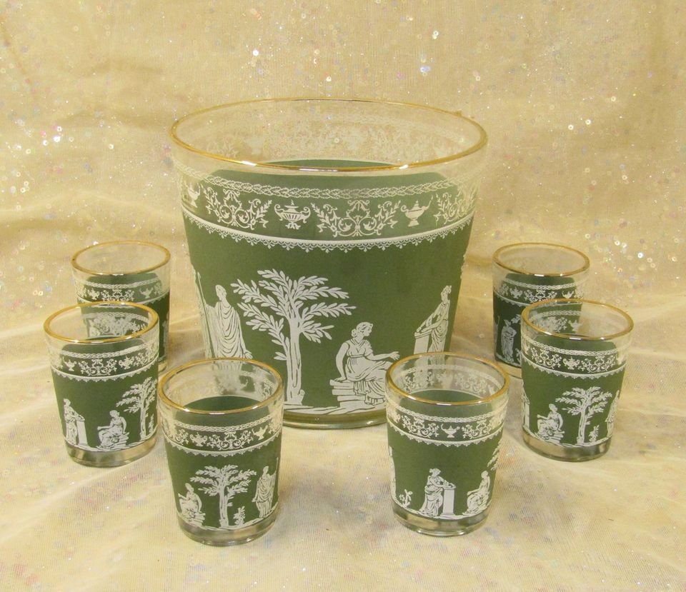 Mid-century Jeanette Glass Ice Bucket and Shot Glasses - Etsy