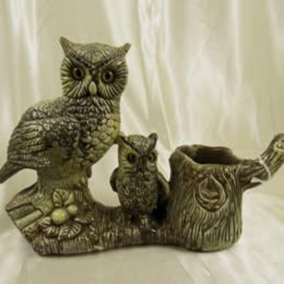 Vintage Plaster Owl and Baby Planter/pen Holder - Etsy