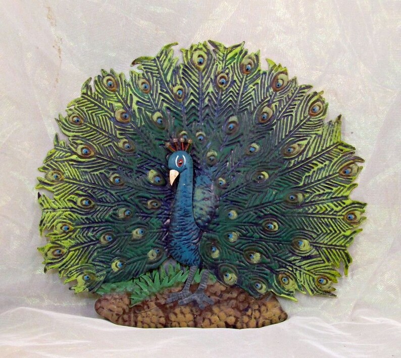 Tin Art Peacock Wall Plaques - Etsy