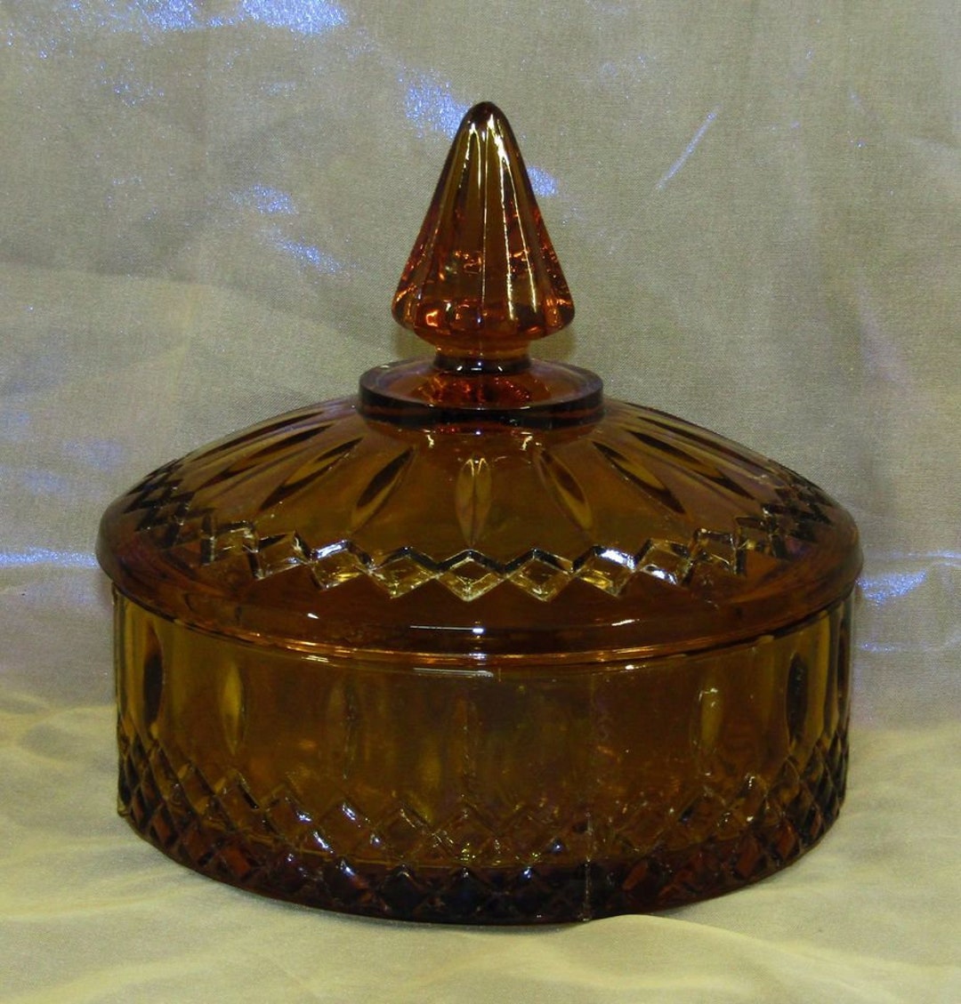 Vintage Dark Amber Covered Candy Dish - Etsy