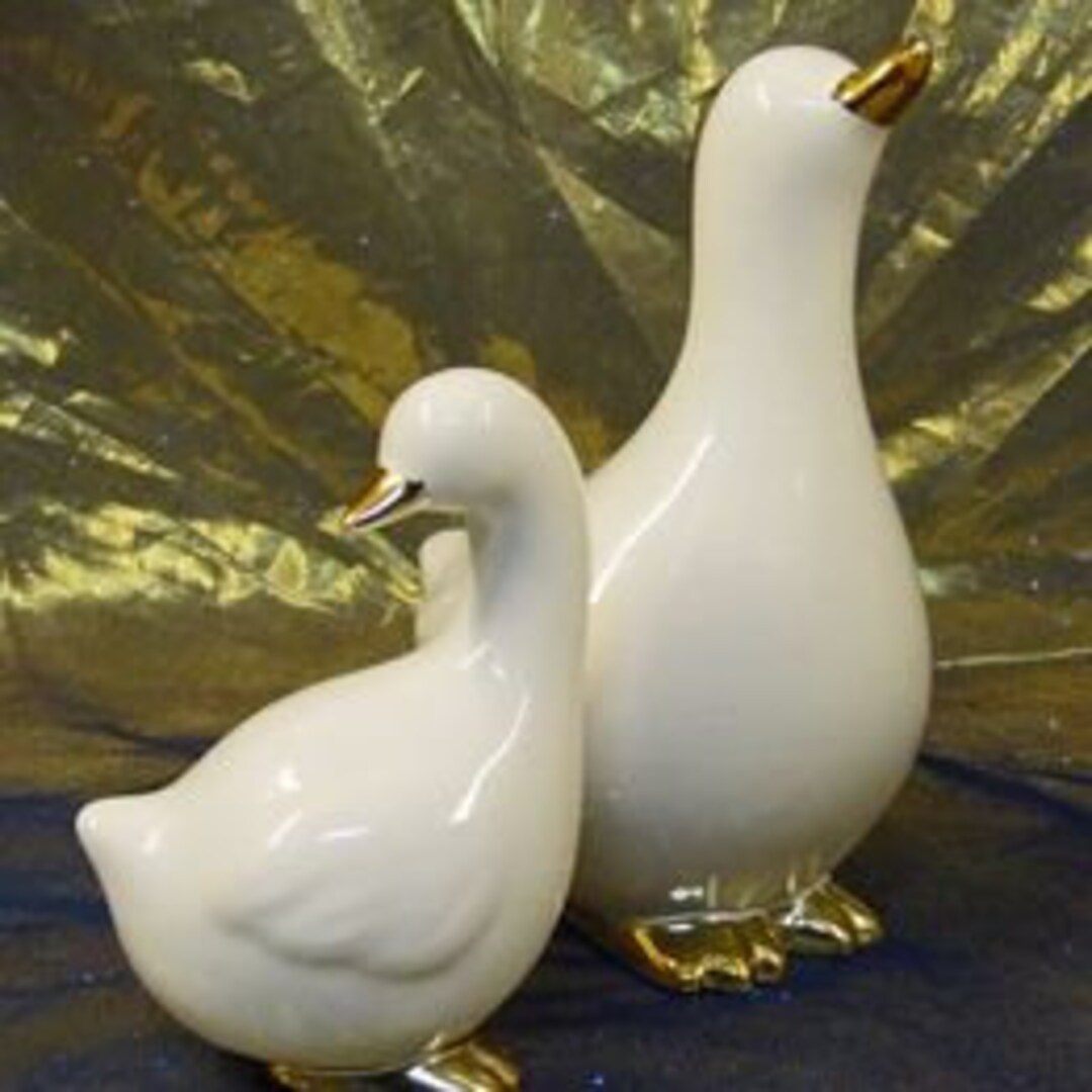 Ceramic Goose Figurines in White and Gold - Etsy
