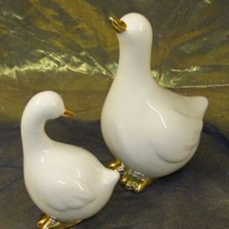 Ceramic Goose Figurines in White and Gold - Etsy