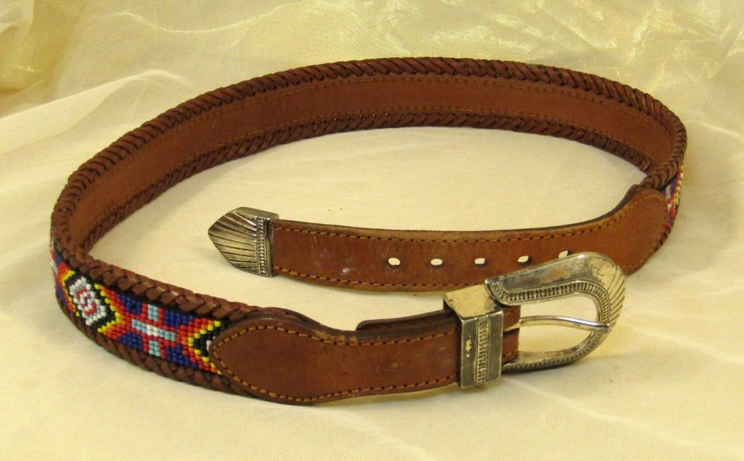 Vintage Leather Western Style Beaded Belt - Etsy