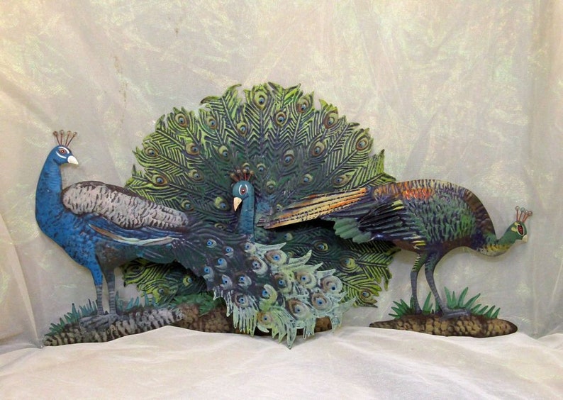 Tin Art Peacock Wall Plaques - Etsy