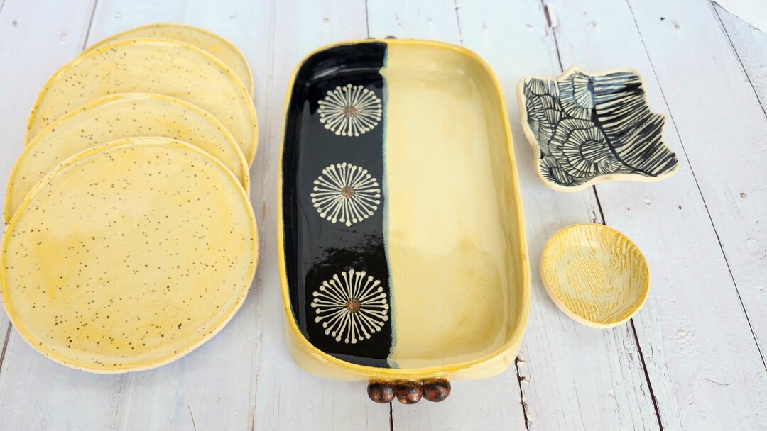 Hand Built Ceramic Platter SET, Yellow Tray Set, Mix and Match Trays ...