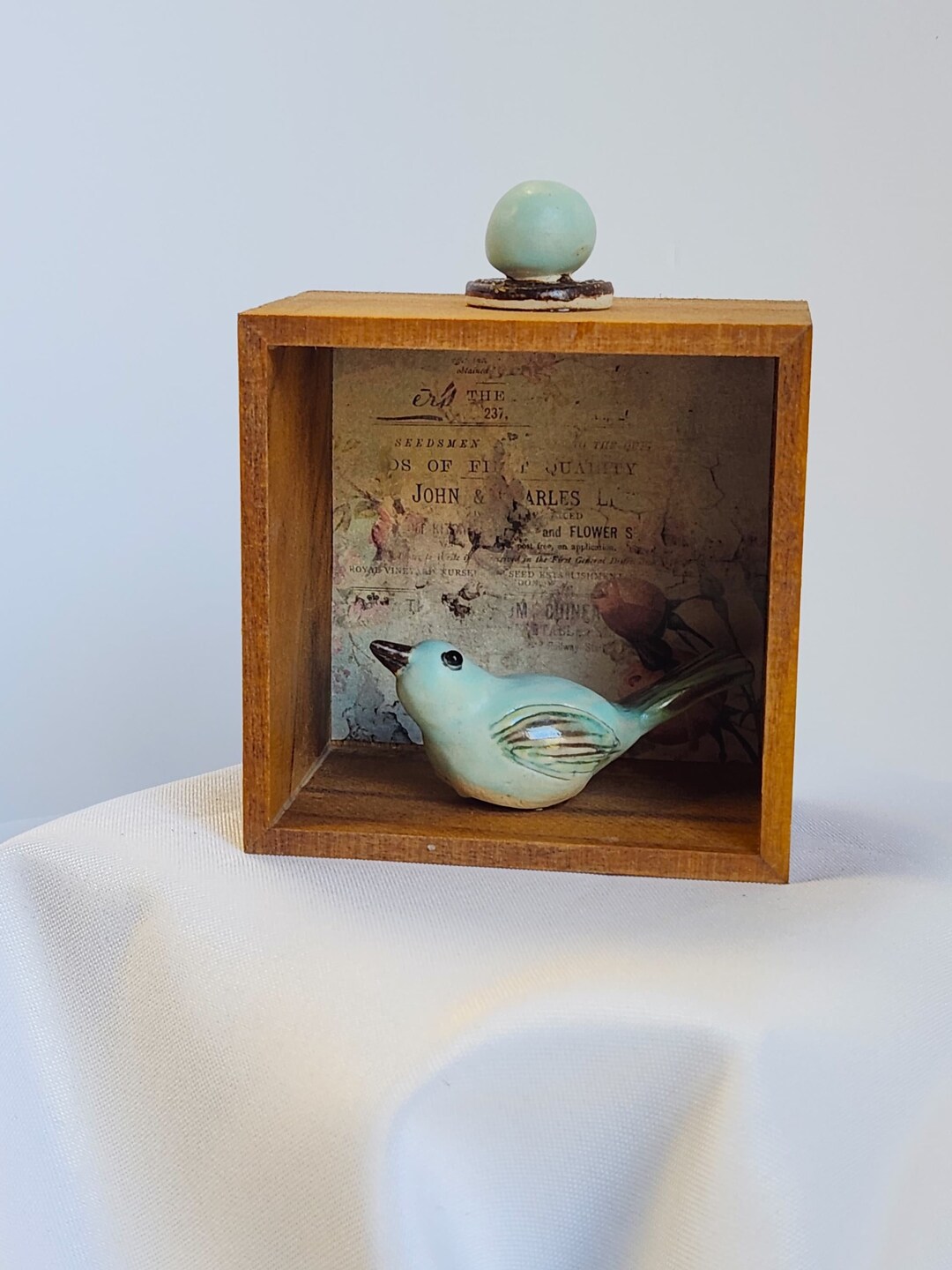 Wood and Ceramic Bluebird Shadow Box Art, Blue Bird Wall Hanging, Bird ...