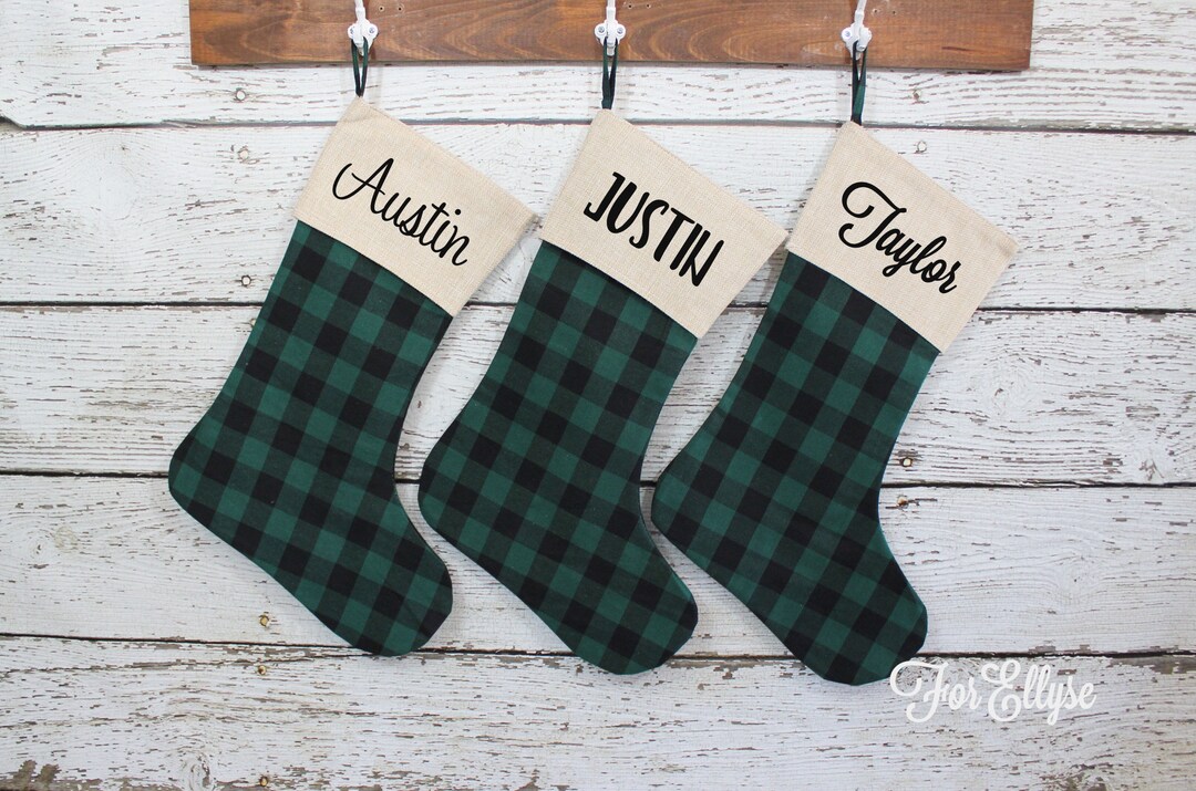 Green Buffalo Check Christmas Stocking - Personalized Plaid Stocking - Etsy