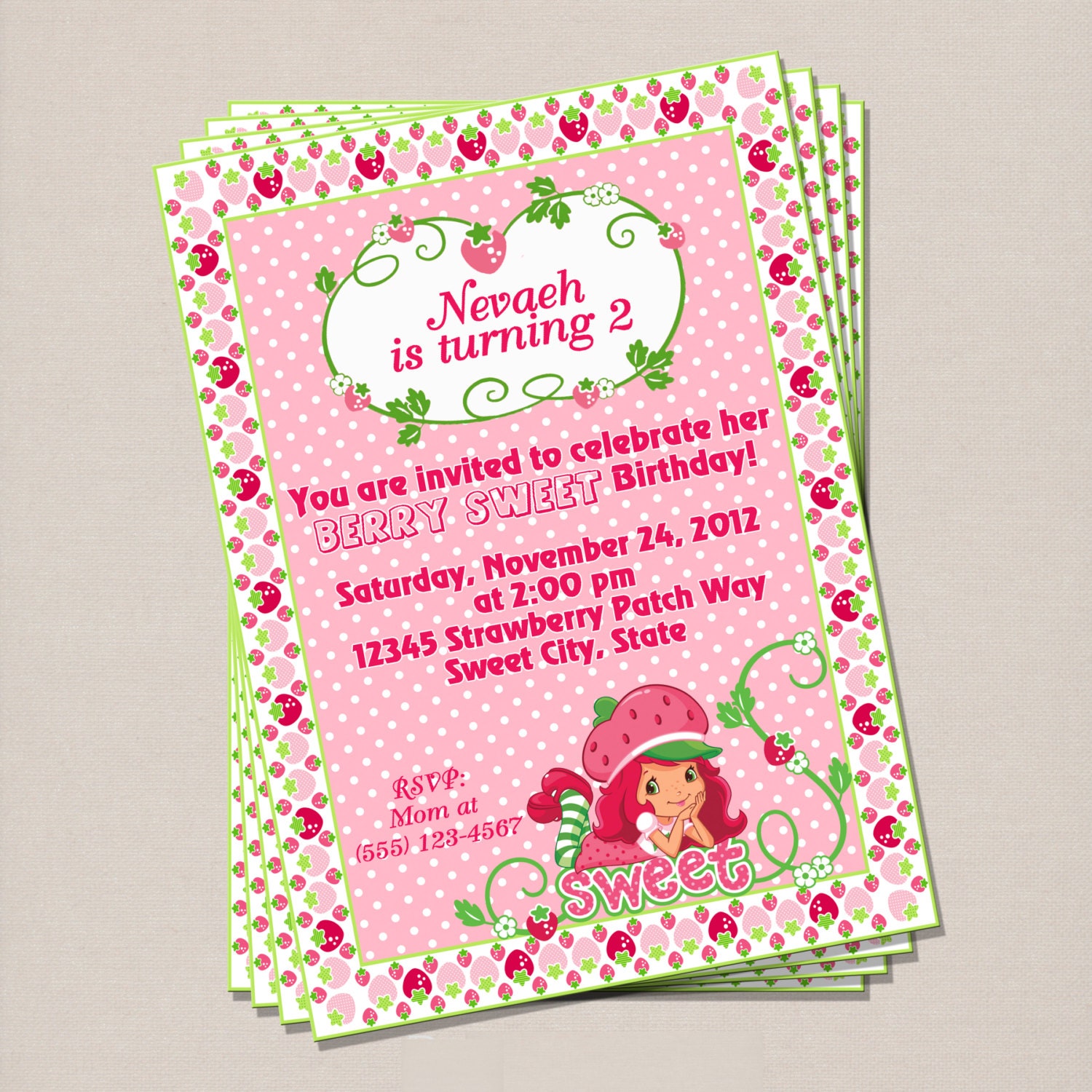 Straw Strawberry Shortcake Invitations