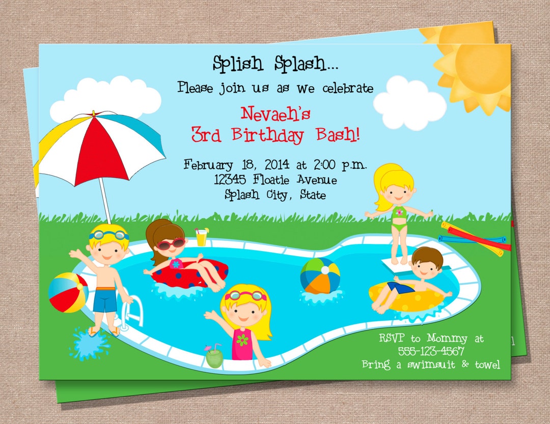 Pool Party Invitation - Pool Party - Kids Invitation - Pool Birthday ...