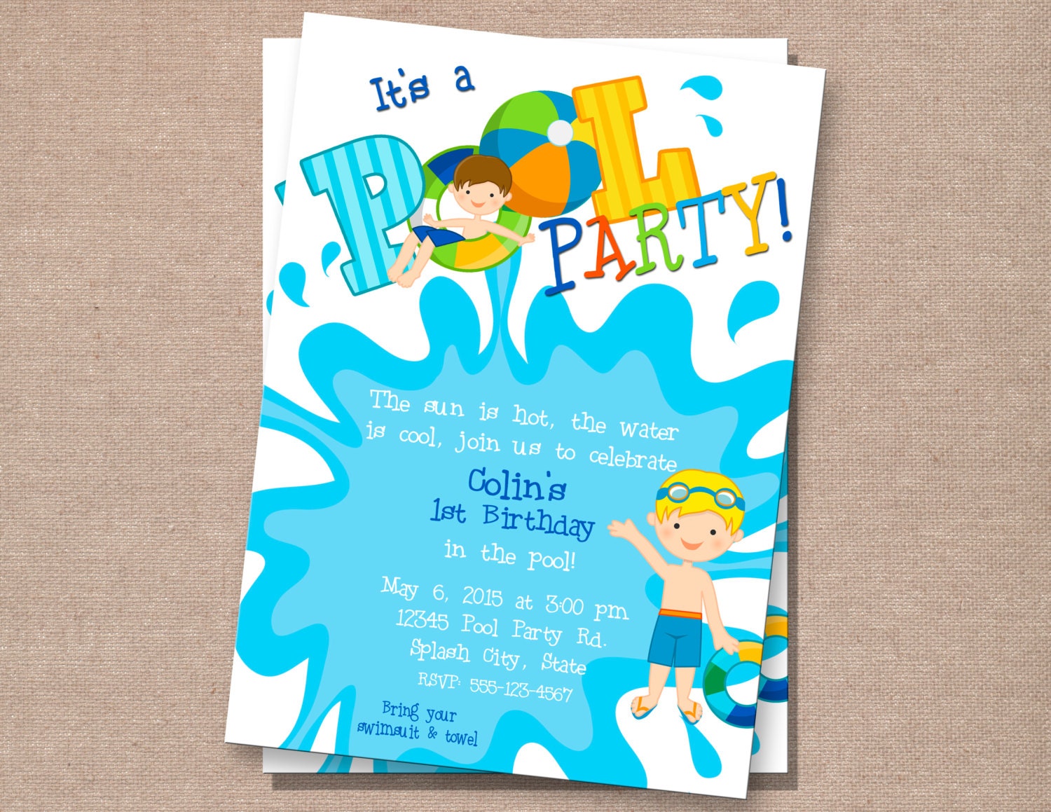Pool Party Invitation - Girl Pool Party Invitation - Boy Pool Party ...