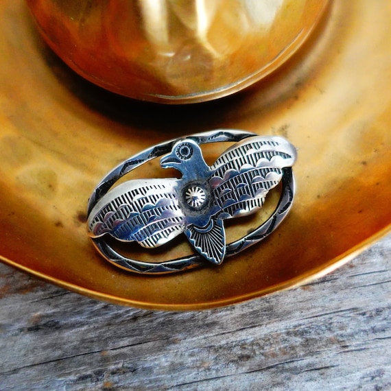 Thunderbird Pin Vintage Fred Harvey - Sterling Silver… - Gem