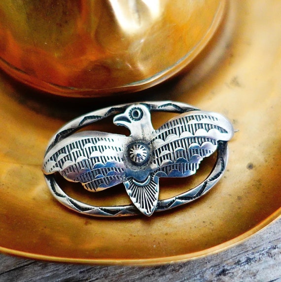 Thunderbird Pin Vintage Fred Harvey - Sterling Silver… - Gem