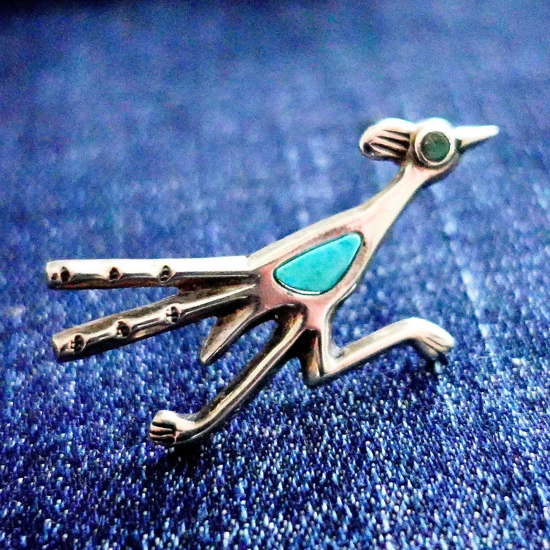 Vintage Roadrunner Pin / 1950's Turquoise & Sterling Silver - Etsy