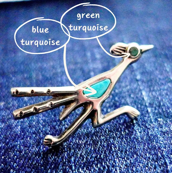 Vintage Roadrunner Pin / 1950's Turquoise & Sterling … - Gem