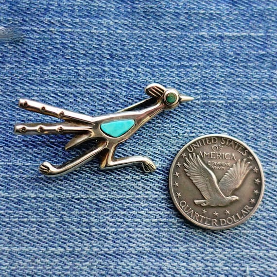 Vintage Roadrunner Pin / 1950's Turquoise & Sterling … - Gem