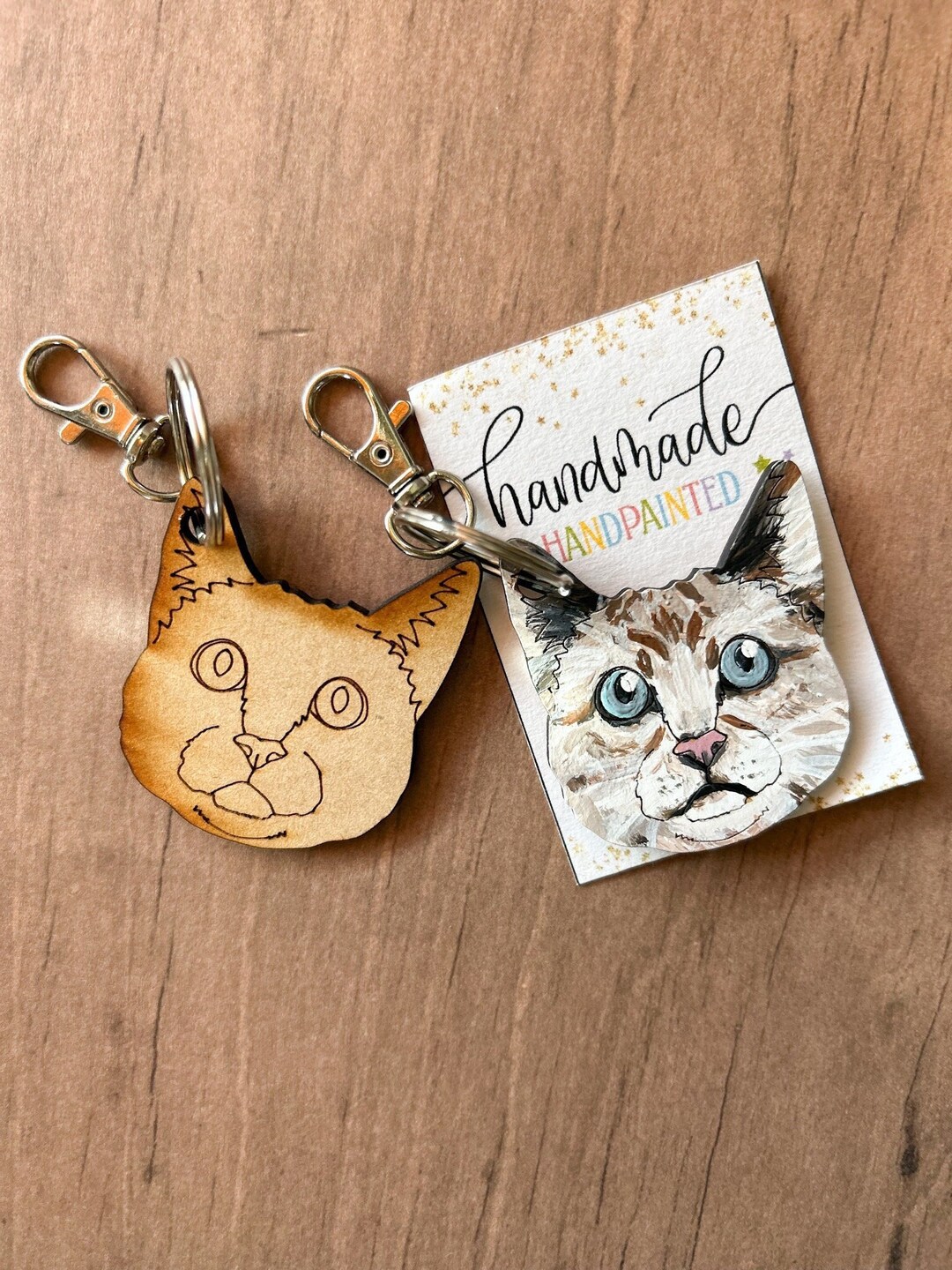 Custom Hand Painted Pet Portrait Keychain, Pet Painted Photo, Handmade ...