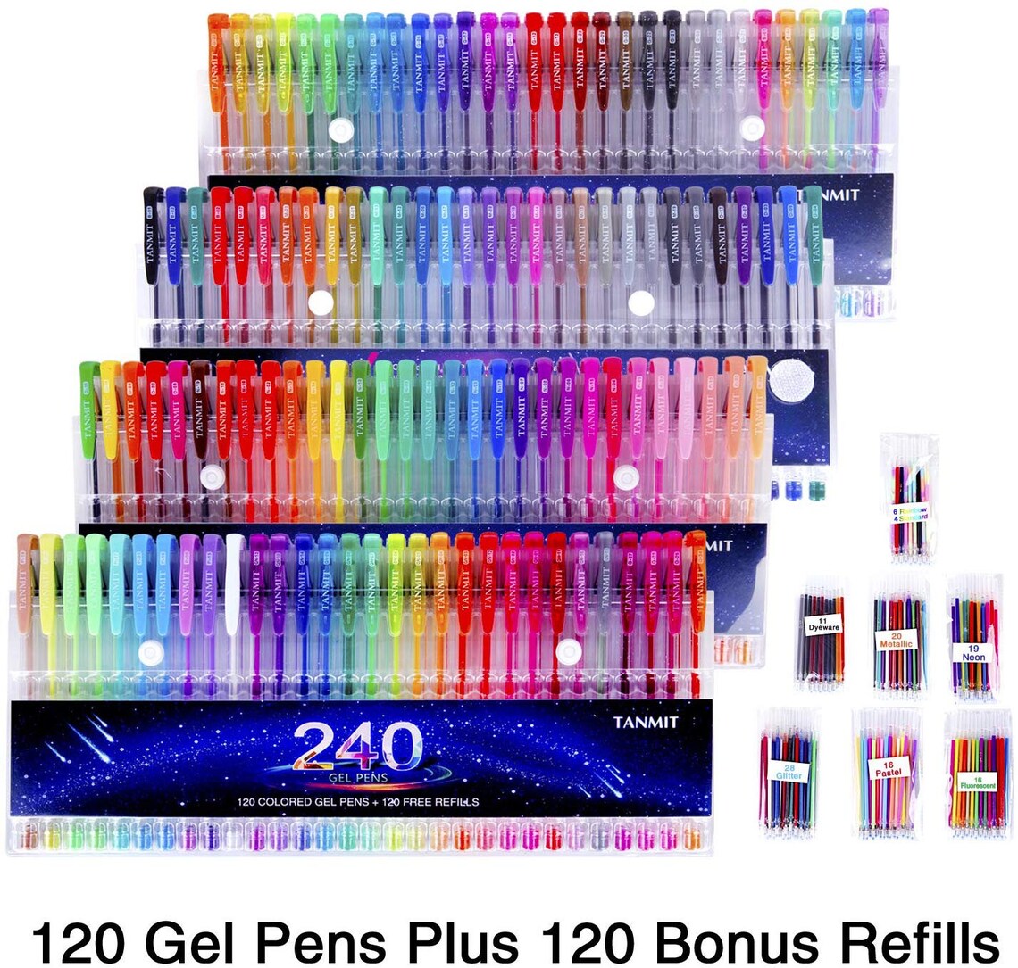 Tanmit 240 Gel Pen Set: 120 Colors + 120 Refills for Adult Coloring ...