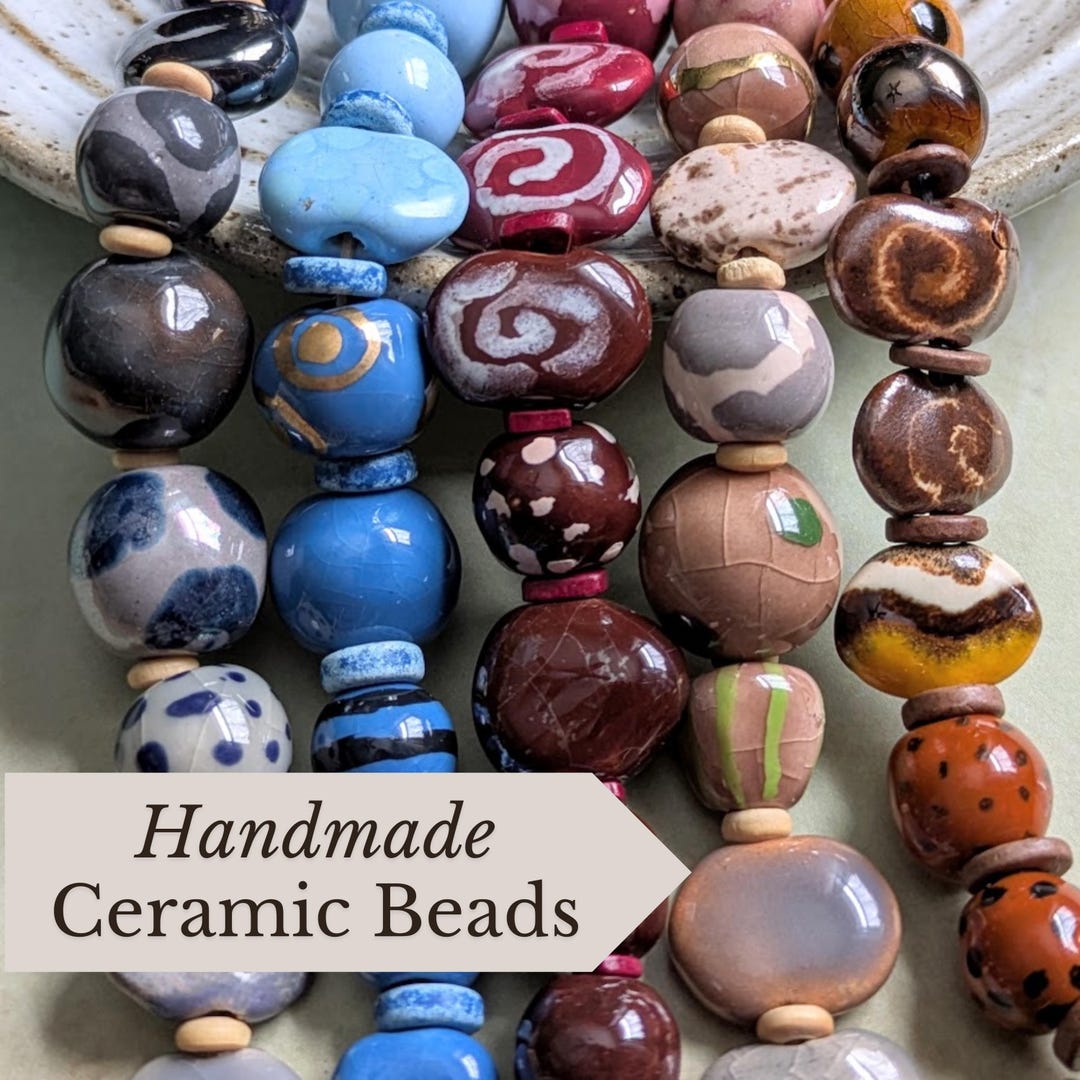 Rustic Ceramic Bead for Jewelry Making Handmade Matching Clay Bead Set ...
