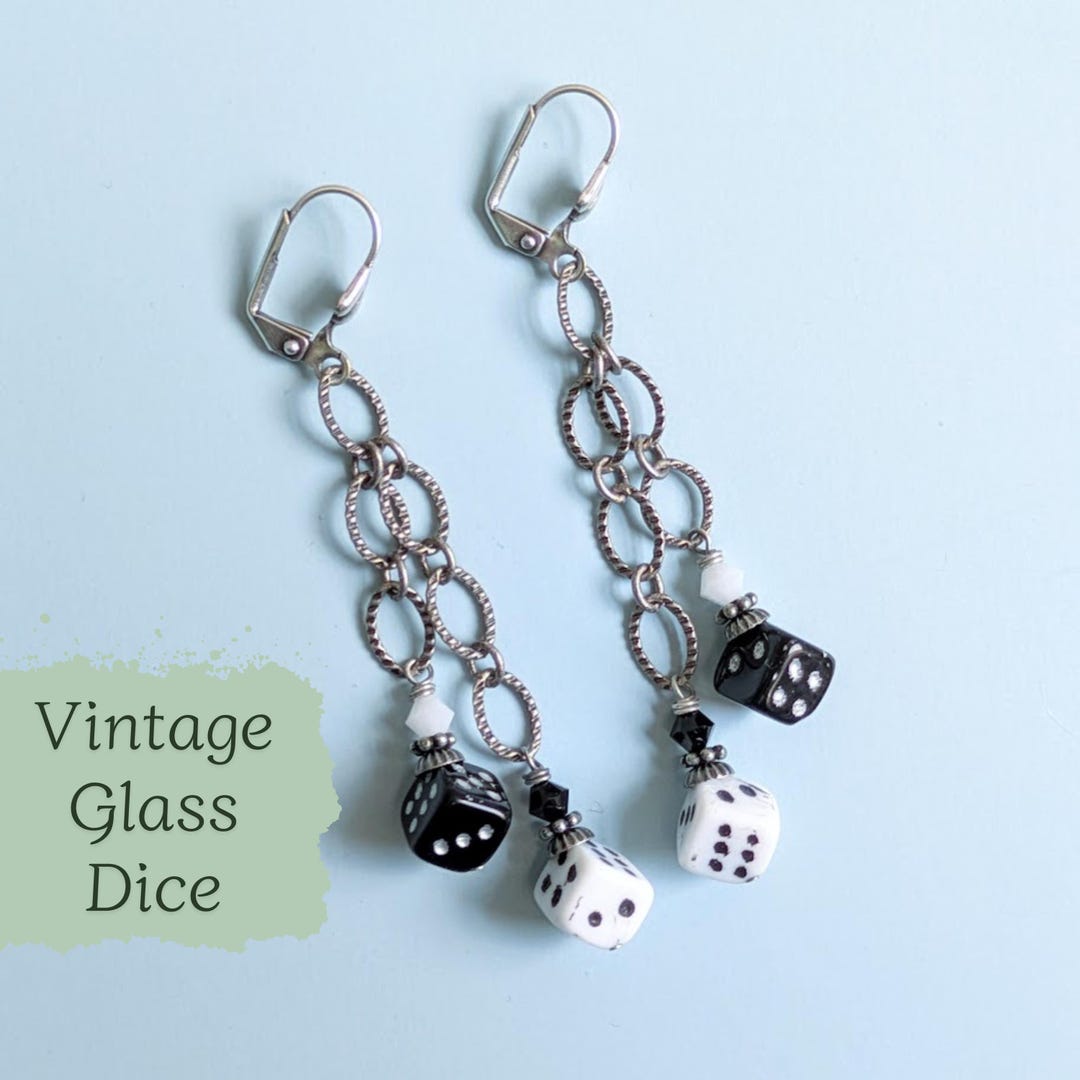 Dice Earring Board Game Jewelry for Game Night Vintage Glass Dice Bead ...