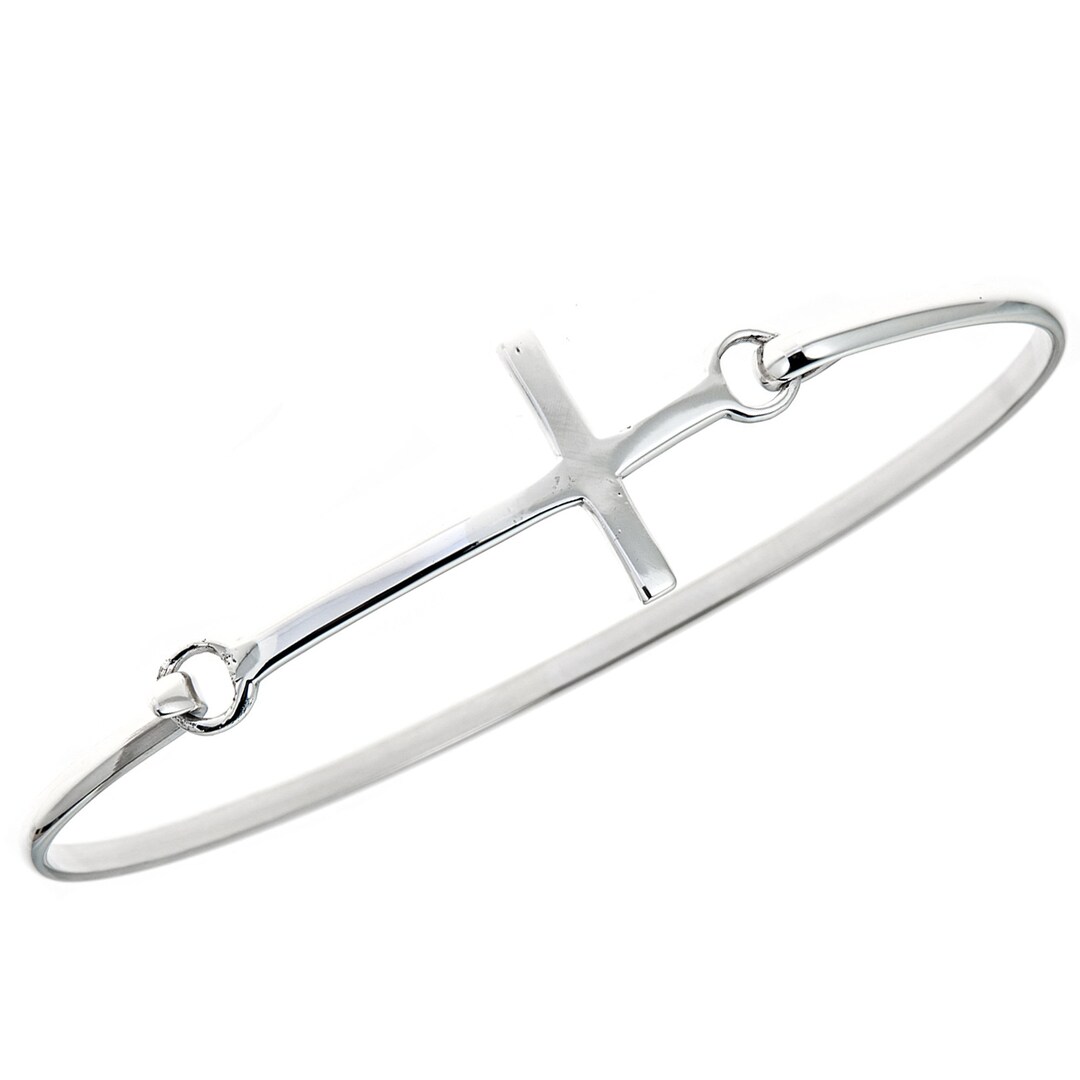 Cross Bangle Bracelet 7 Inch Sterling Silver 925 Sideways Cross Hook ...