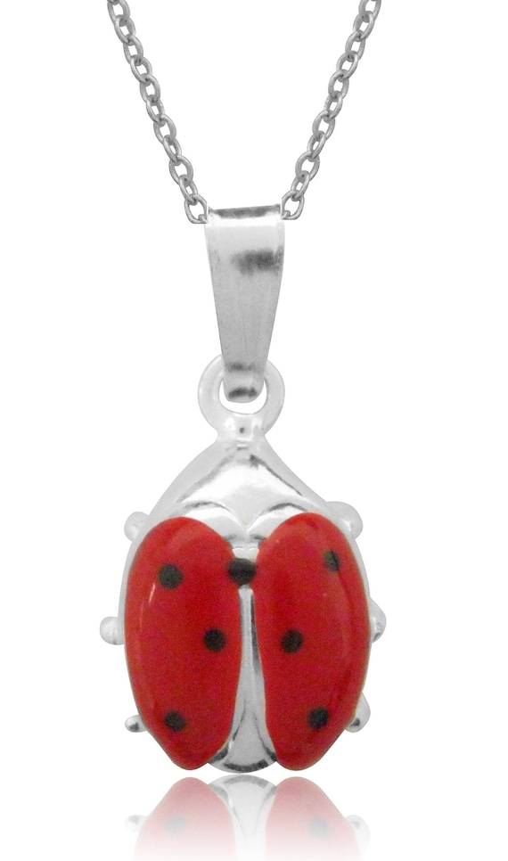 Sterling Silver Lady Bug Ladybird Enamel Charm Necklace 18 - Etsy