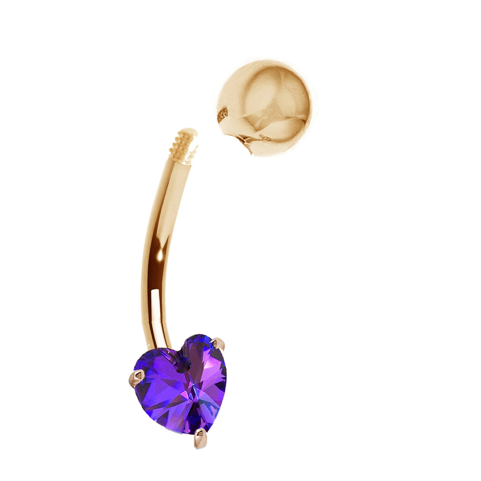 14k Gold Amethyst Heart Belly Button Ring - February Birthstone - Etsy
