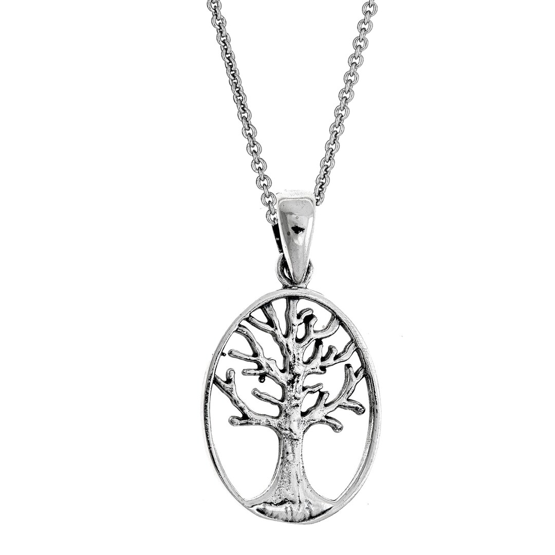 Sterling Silver Tree of Life Oval Pendant Charm Necklace - Etsy