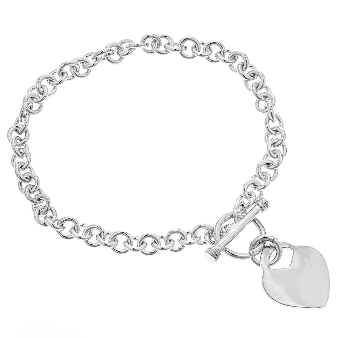 Sterling Silver Dangle Heart Tag Charm Link Toggle Wrist Bracelet - Etsy