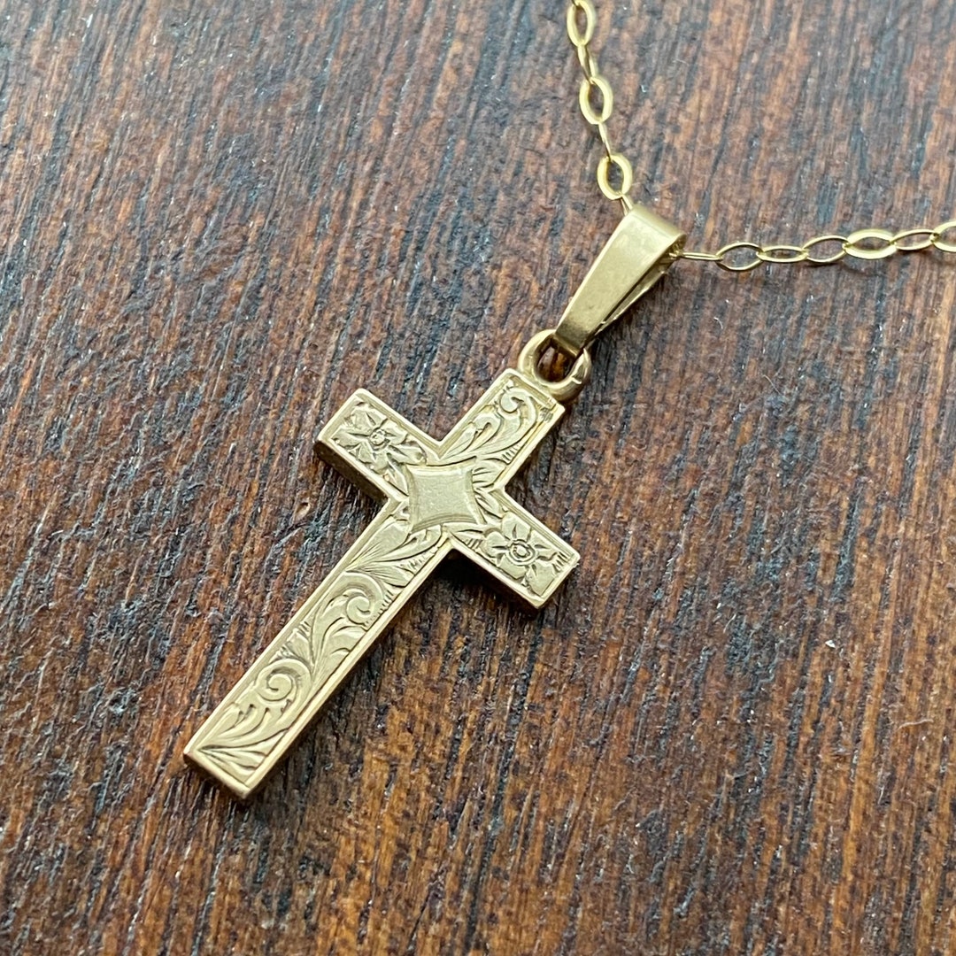 Vintage Engraved Gold Cross Pendant - Etsy