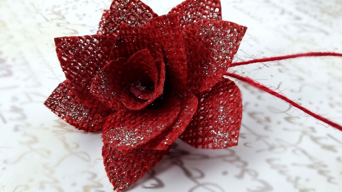 Christmas Tree Ornament/burlap Wild Roses/red Burlap Christmas ...