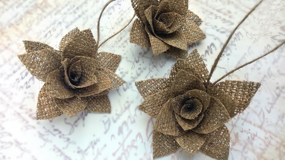 Christmas Tree Ornament/burlap Wild Roses/red Burlap Christmas ...