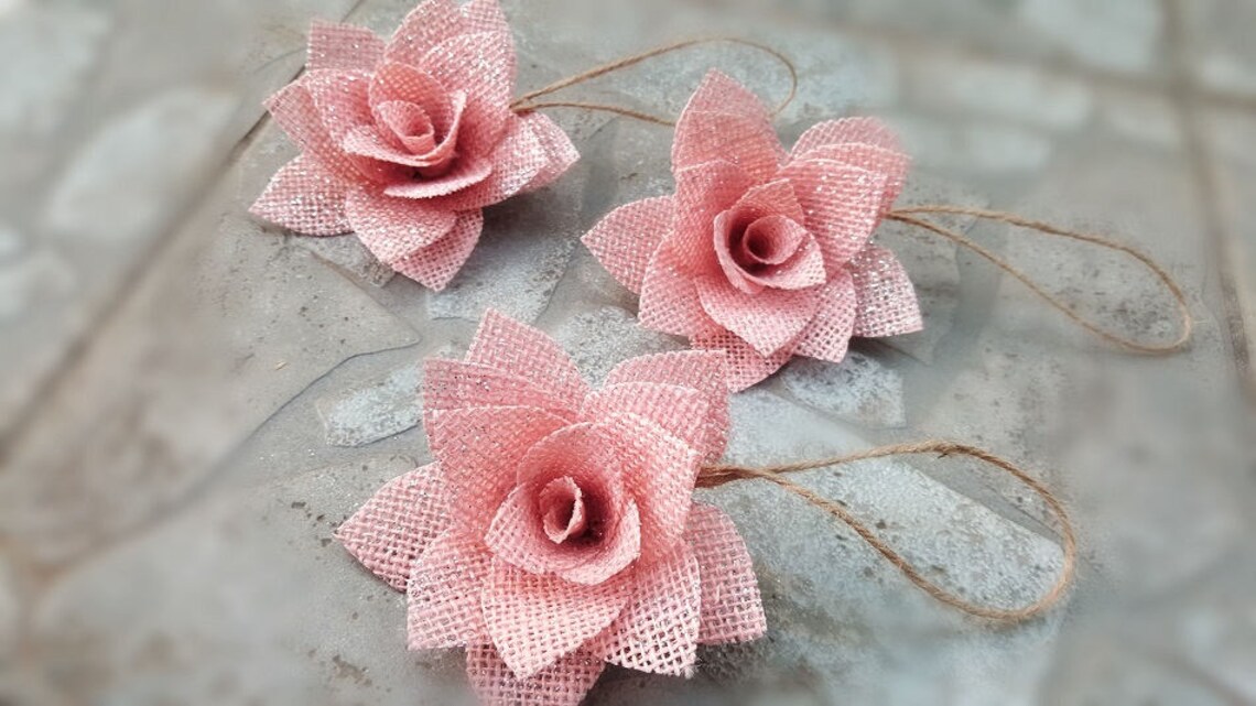 Christmas Tree Ornament/burlap Wild Roses/red Burlap Christmas ...