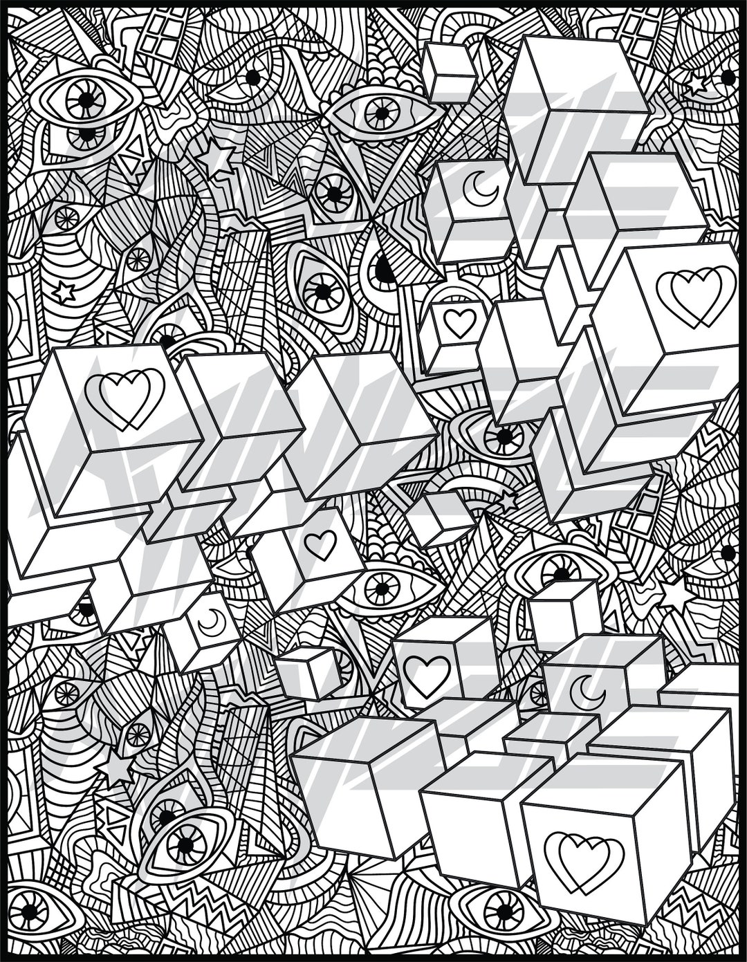 Trippy Perspectives Coloring Page - Etsy