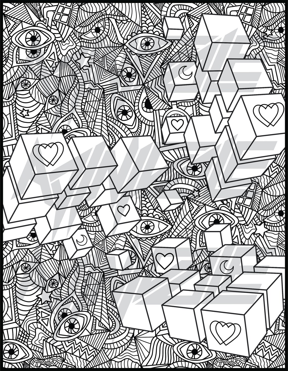 Trippy Perspectives Coloring Page - Etsy