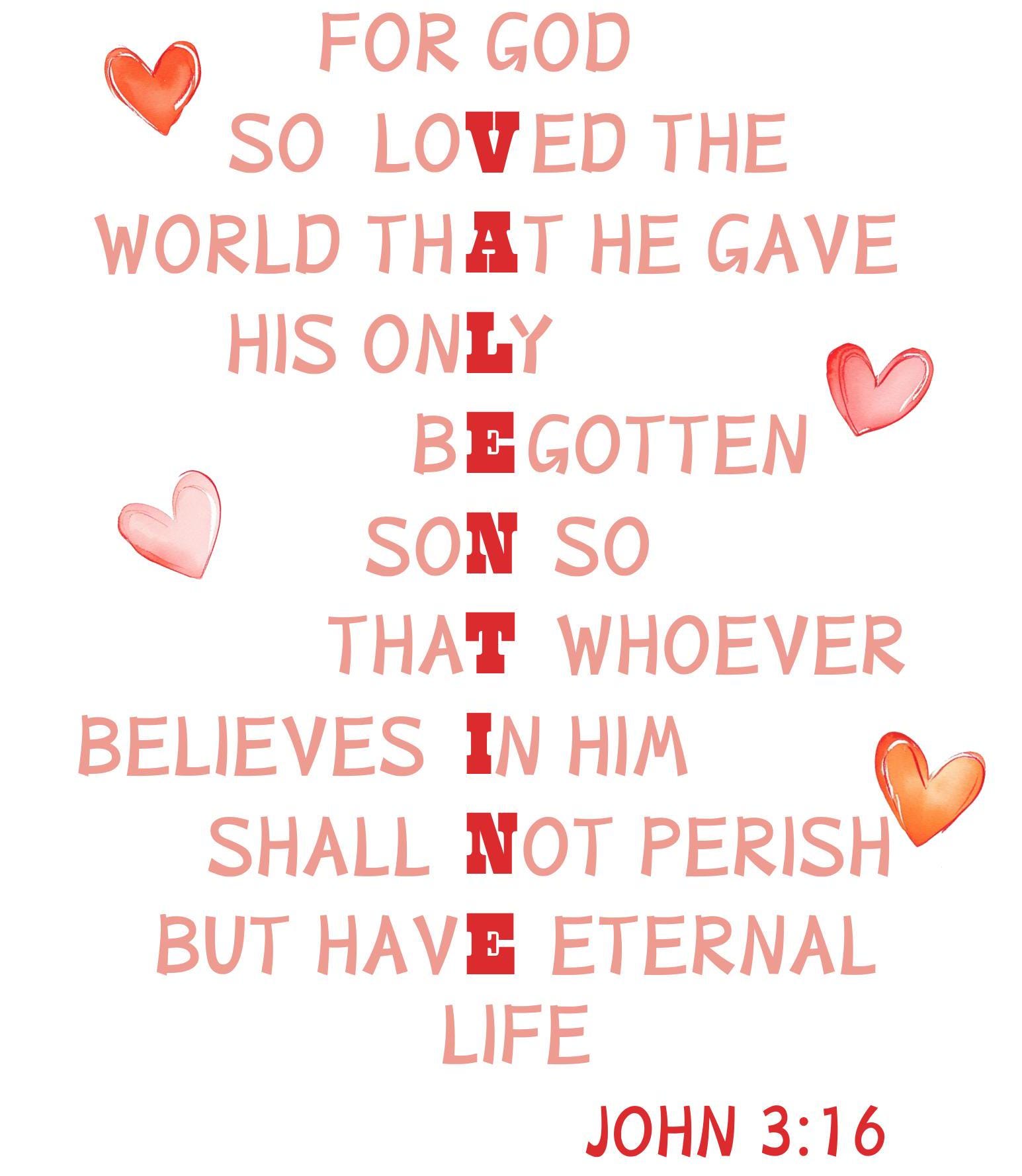 Jesus Valentine John 3:16 Christian God Loved the World Valentine ...